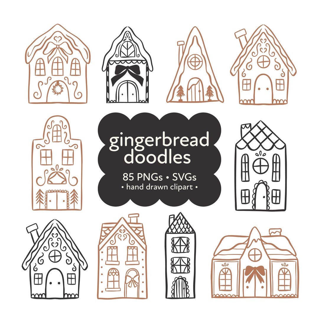 Whimsical Christmas Gingerbread House Doodles: Hand-drawn Clipart PNG ...
