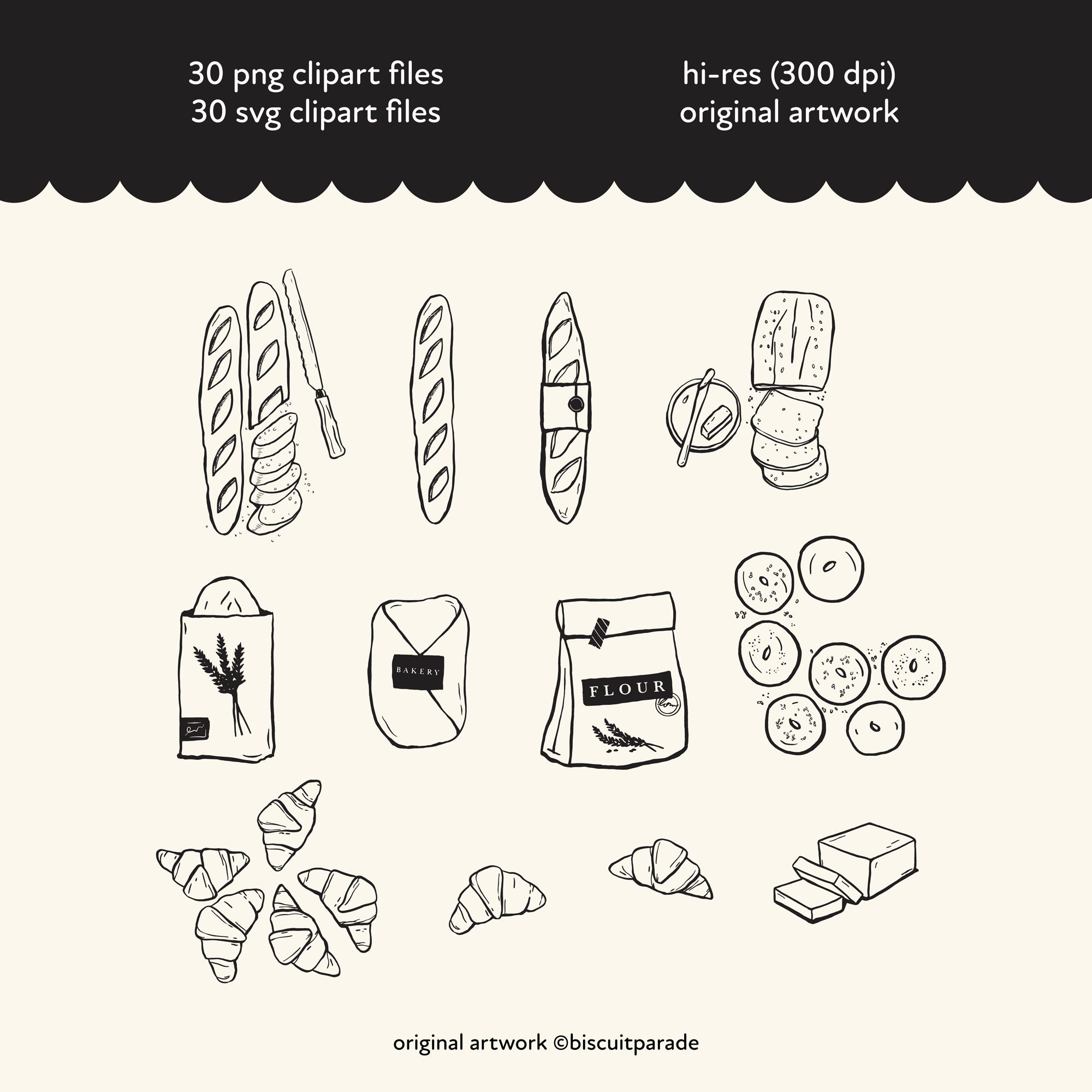 Artisan Bakery Line Art Clipart Bundle, Bakery Line Art PNG, Bakery SVG ...