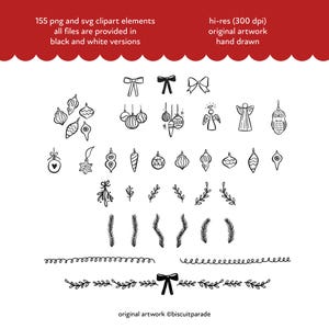 Christmas Doodle Clipart: Hand-drawn Winter Line Art (PNG, SVG) - Etsy
