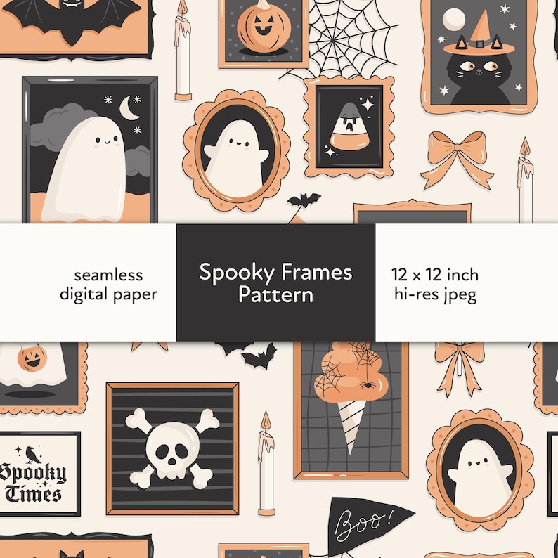 Spooky Frames Halloween Seamless Pattern, Ghost Gallery Wall (digital ...