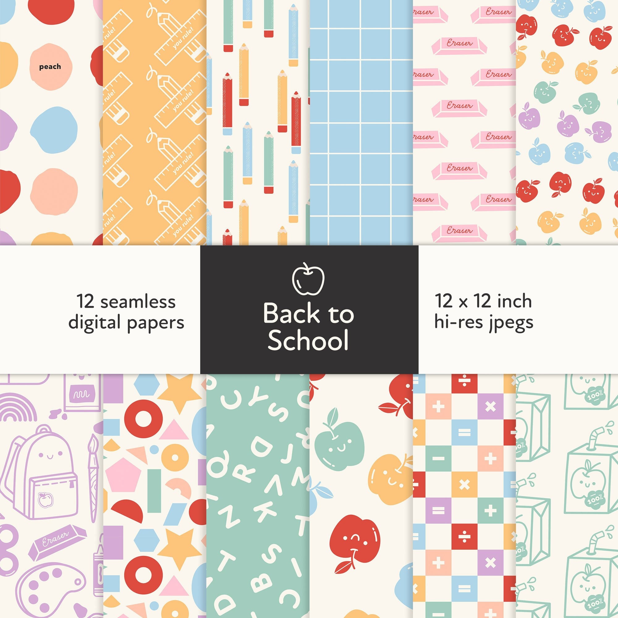 Back to School Digital Paper | Cute Seamless Patterns (12x12 Inch) - Etsy