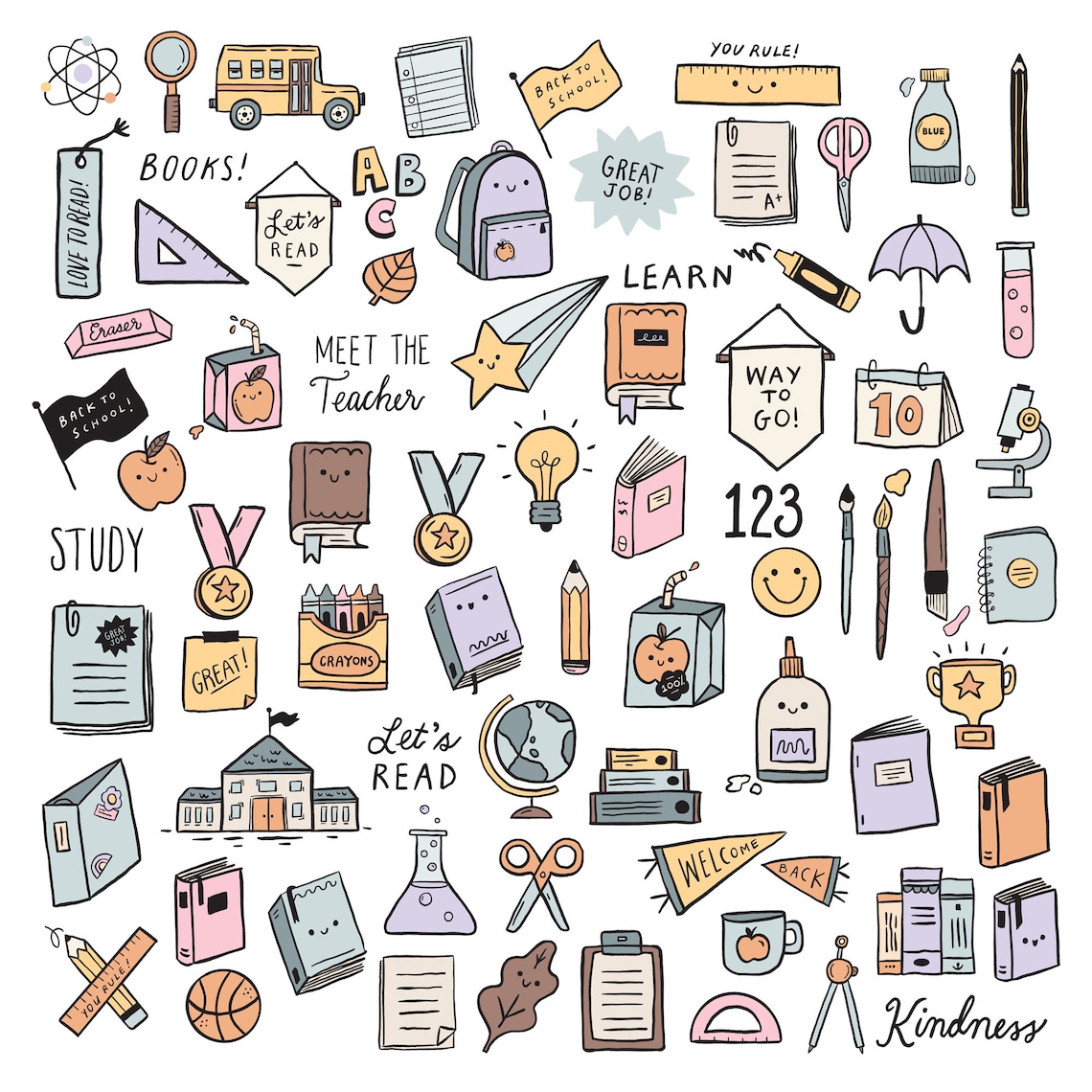 School Doodle Clipart, Back to School, Teacher, Cute Clipart, School ...