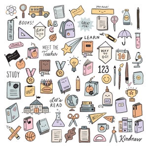 School Doodle Clipart, Back to School, Teacher, Cute Clipart, School ...