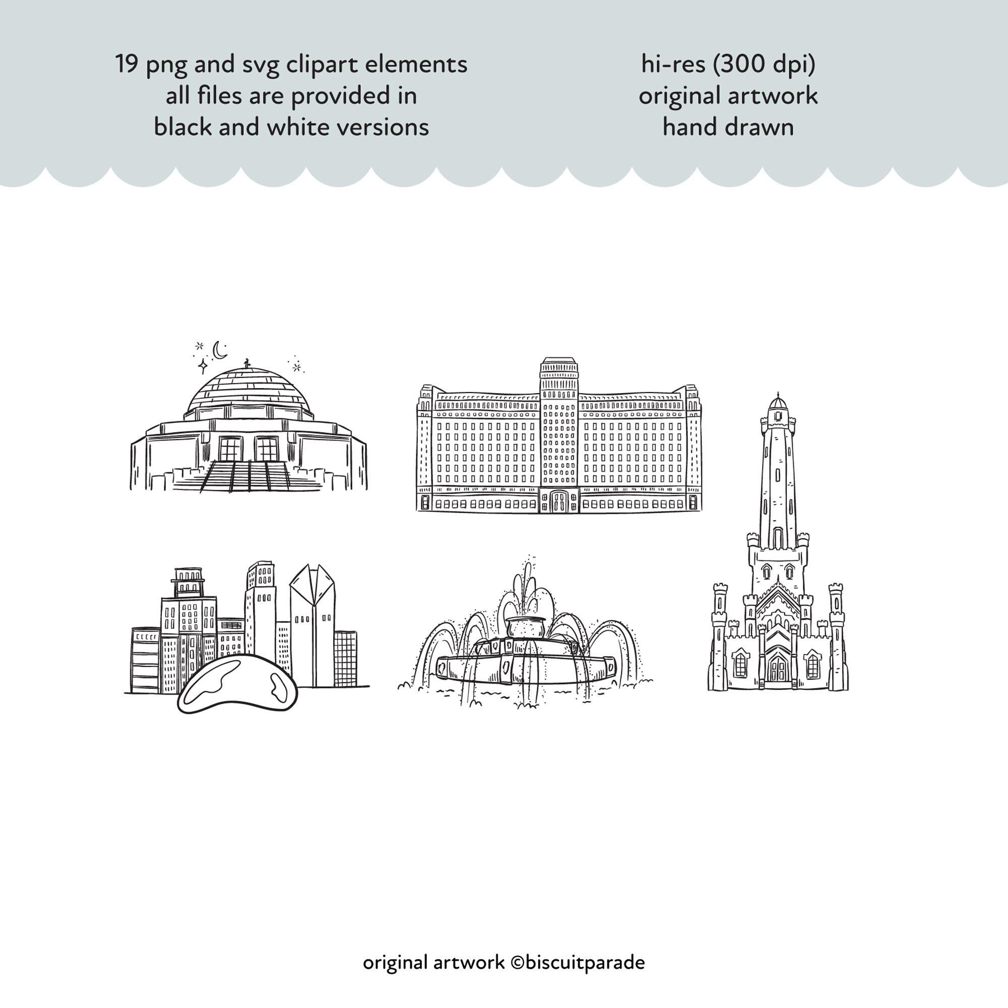 Chicago Doodle Clipart Bundle: Skyline SVG, PNG (digital Download) - Etsy