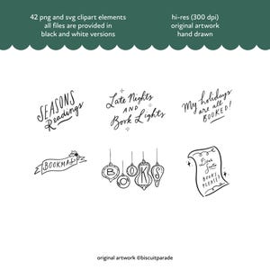 Christmas Book Doodles Clipart, Christmas Bookish Clipart, Cozy Readers ...