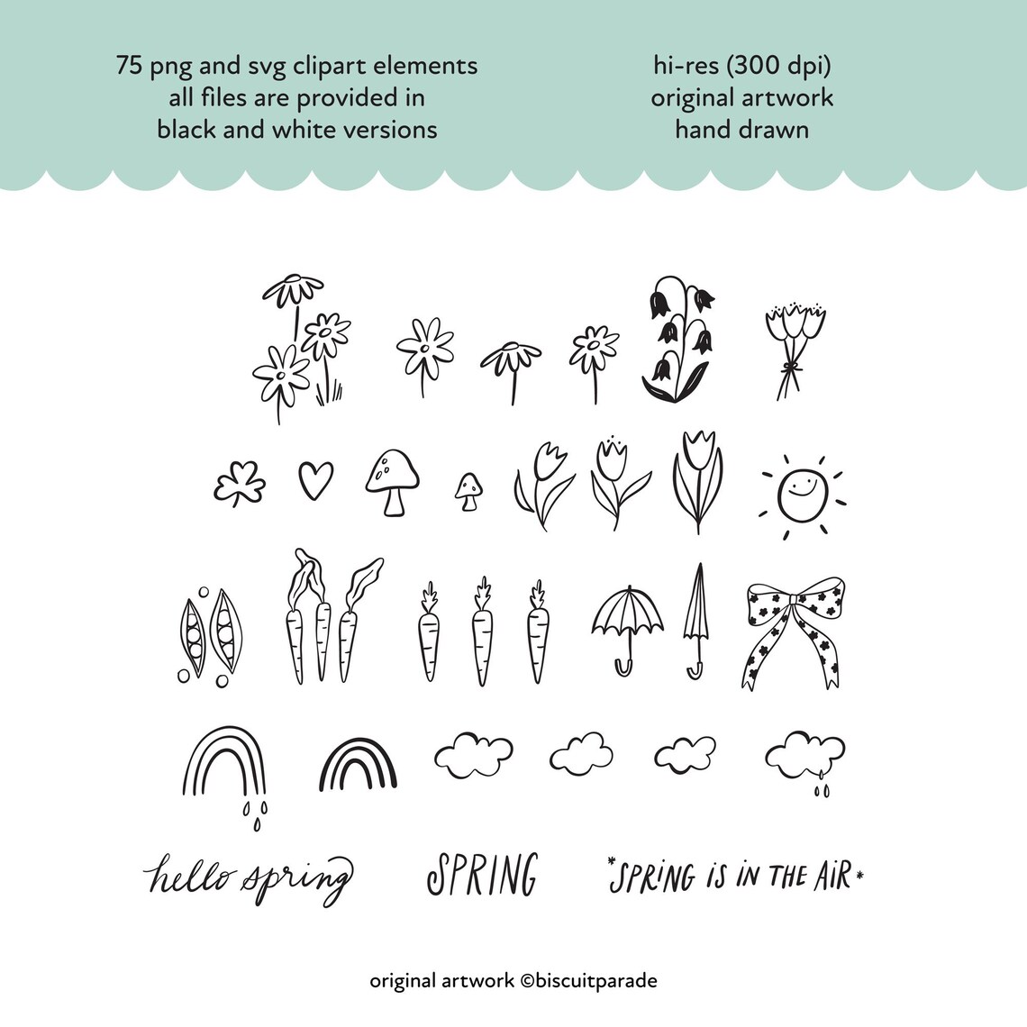 Whimsical Spring Doodle Clipart: Hand-drawn SVG PNG Bundle - Etsy