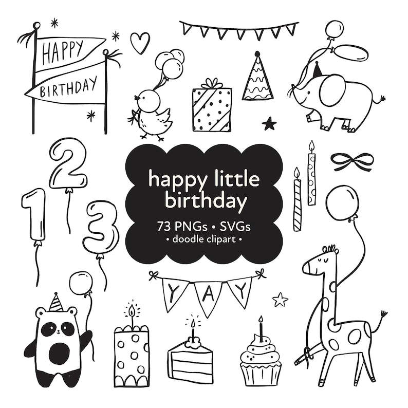 Birthday Doodle Clipart: Hand Drawn Party Illustrations (PNG & SVG ...