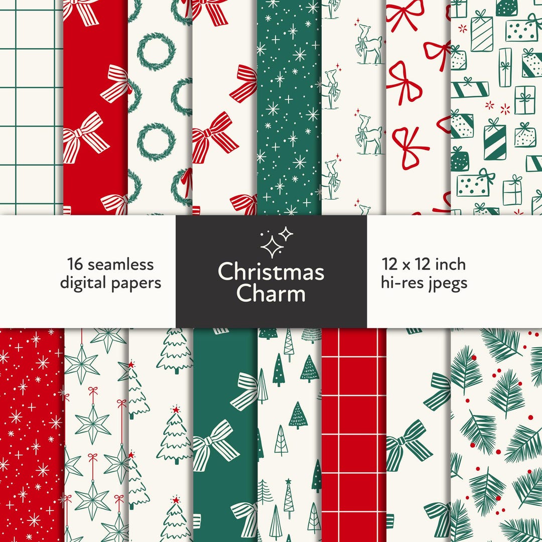 Elegant Classic Christmas Seamless Pattern Bundle: Coquette Bows ...