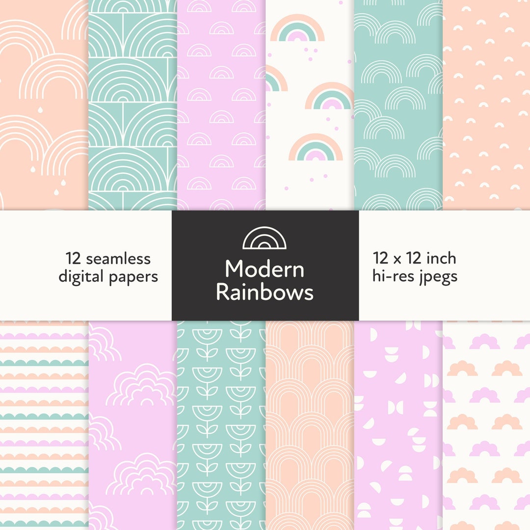 Pastel Rainbow Seamless Pattern Bundle, Pastel Baby Digital Paper ...