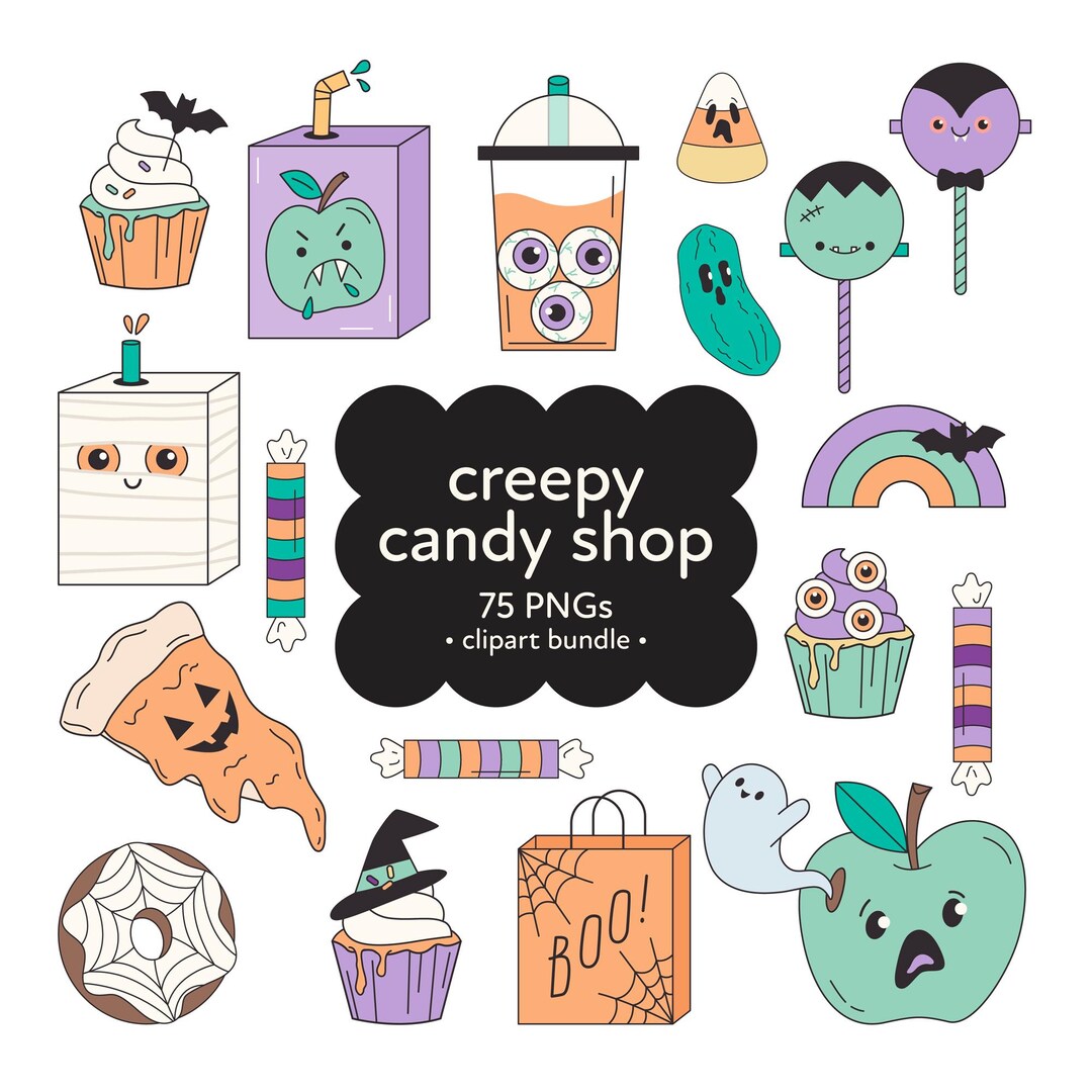 Cute Halloween Candy Shop Clipart, Pastel Halloween Clipart, Cute ...