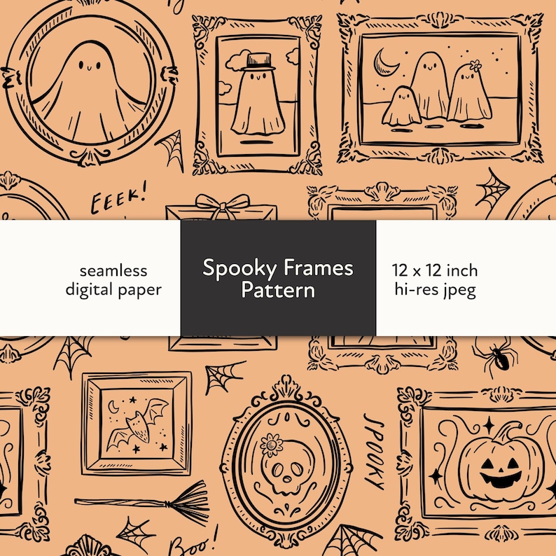 Cute Ghost Frames Seamless Pattern, Cute Kid Halloween, Halloween ...