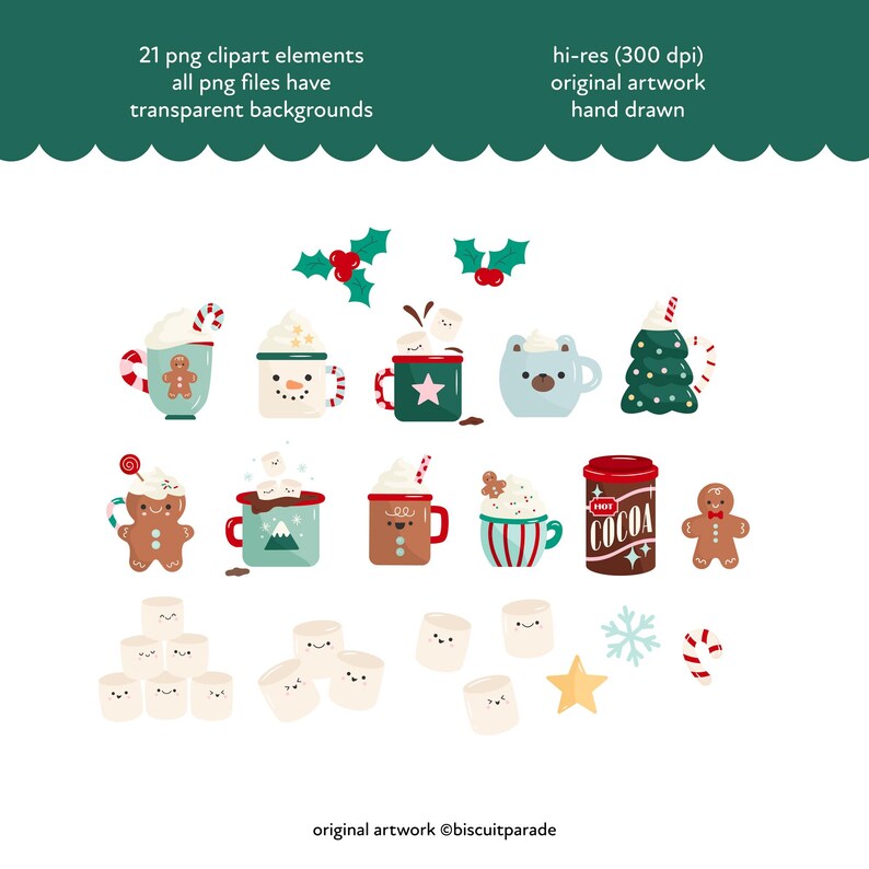 Christmas Hot Cocoa Clipart, Festive Winter Drinks and Mugs (PNG) - Etsy