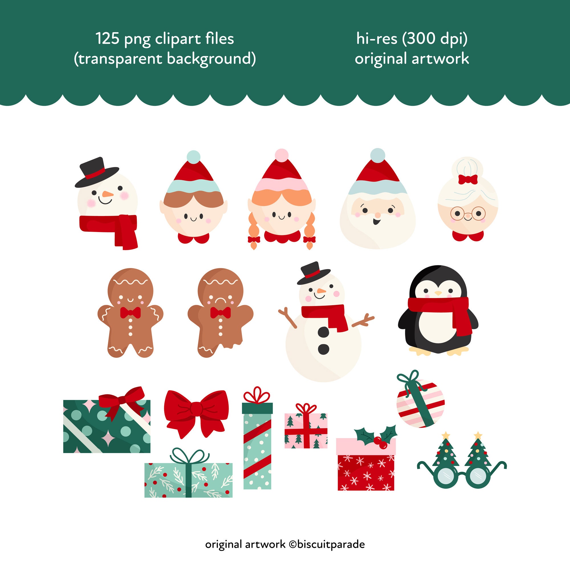 Christmas Clipart Bundle: 125 PNG Graphics - Santa, Snowman, Candy Cane ...