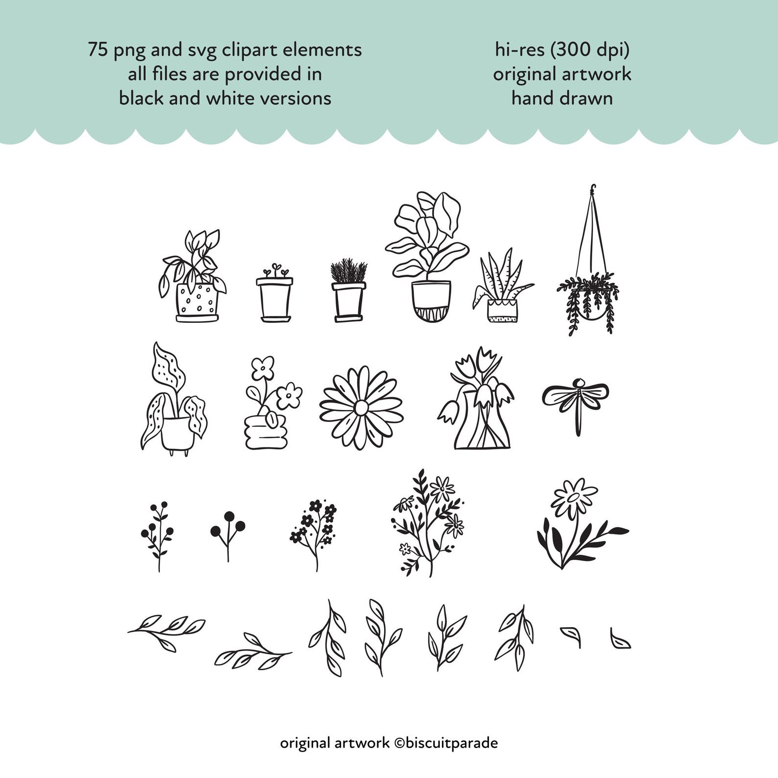 Spring Doodle Clipart, Whimsical Spring SVG Bundle, Spring PNG Line Art ...