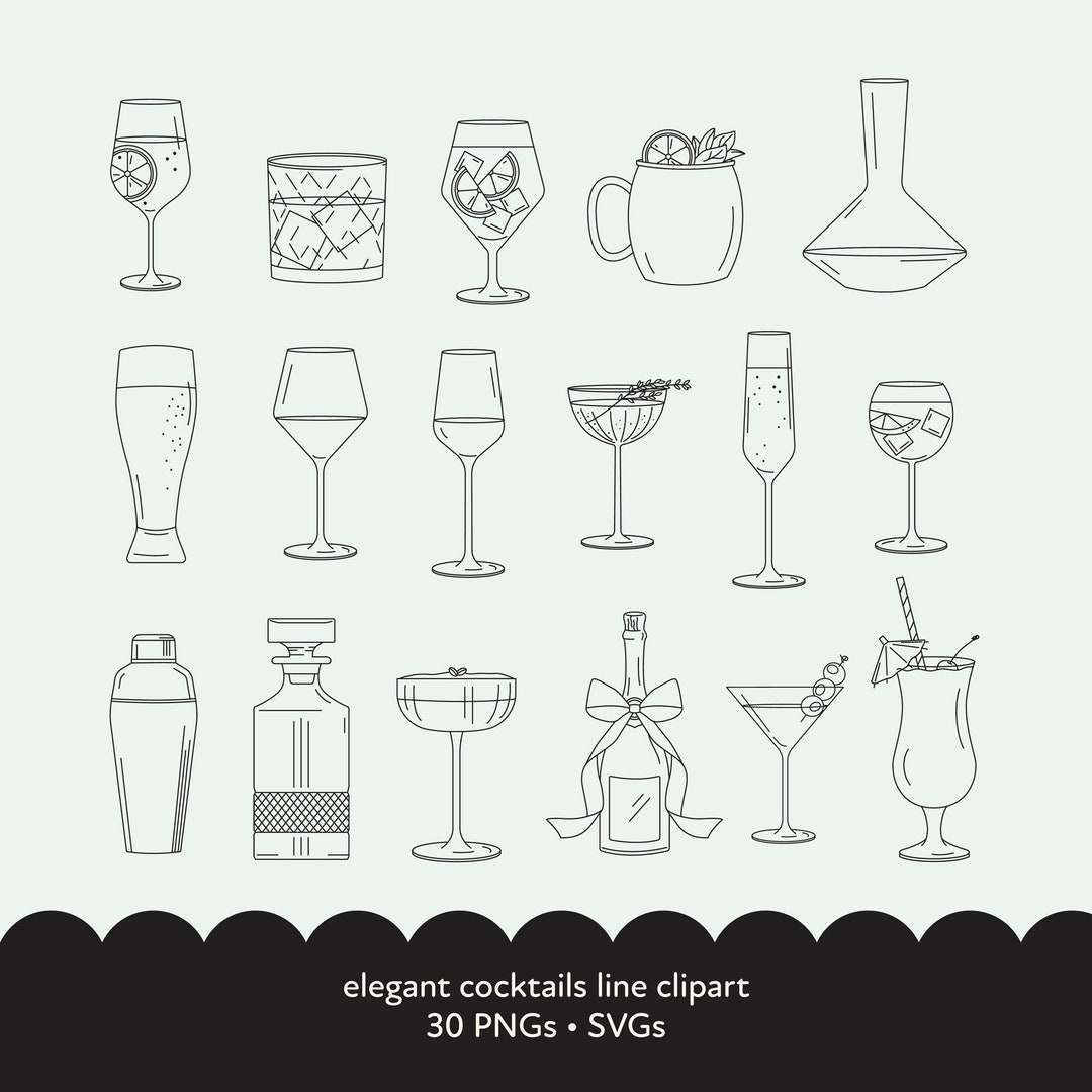 Elegant Minimal Cocktail Clipart, Alcohol Drinks Svg, Party Clipart ...