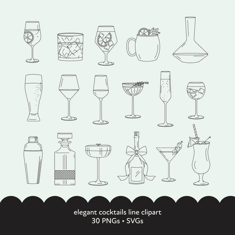 Cocktail Line Art - Etsy