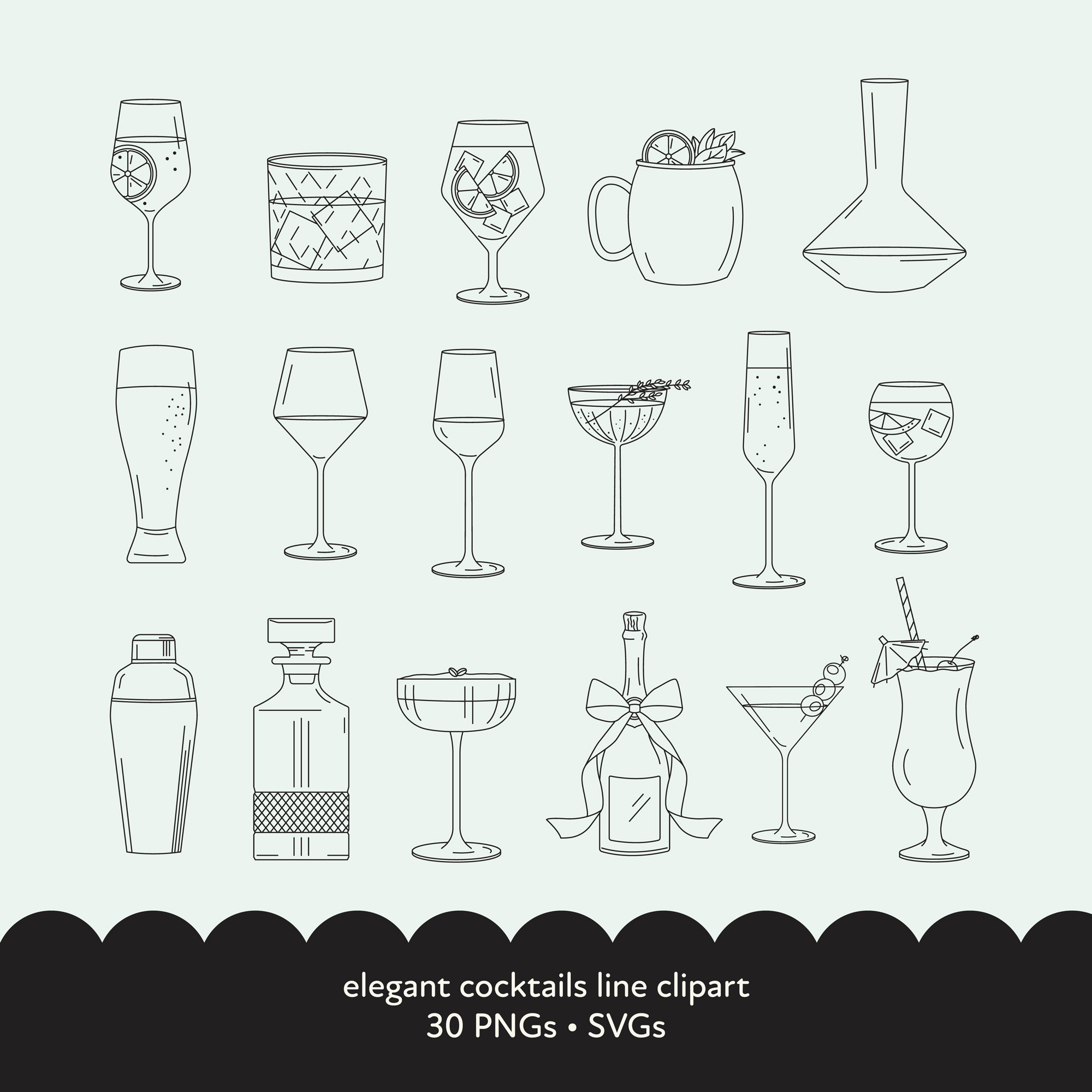Elegant Minimal Cocktail Clipart, Alcohol Drinks Svg, Party Clipart ...