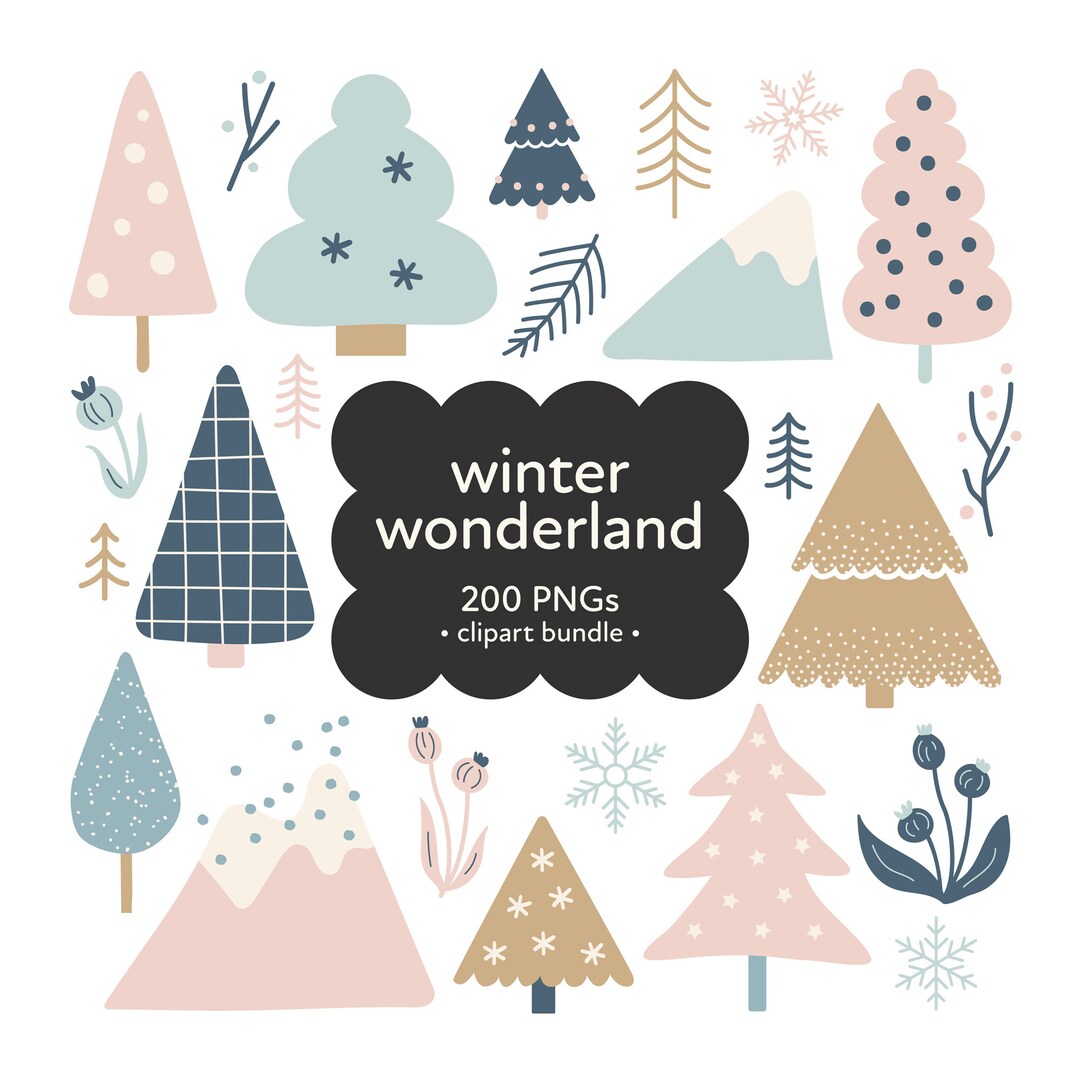 Winter Wonderland Tree PNG Clipart Bundle, Winter Tree Clipart, Hand ...