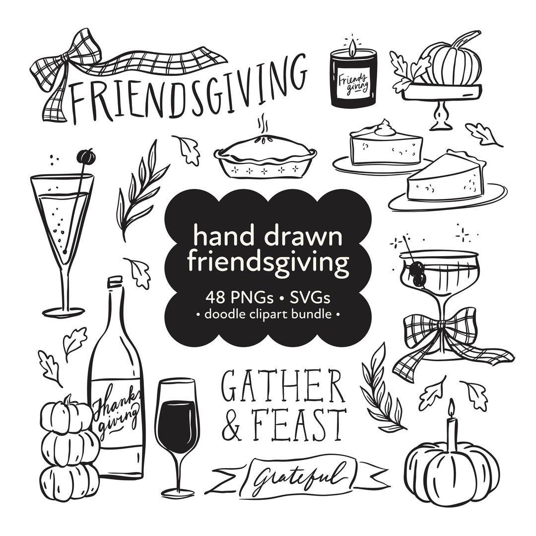 Friendsgiving Clipart: Hand-drawn Thanksgiving Doodles (SVG, PNG) - Etsy