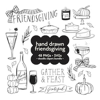 Whimsical Hand-drawn Thanksgiving Food and Drink Clipart Bundle: Autumn ...