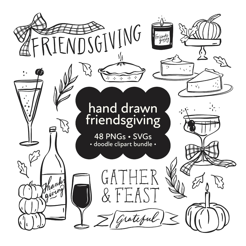 Friendsgiving Clipart: Hand-drawn Thanksgiving Doodles (SVG, PNG) - Etsy