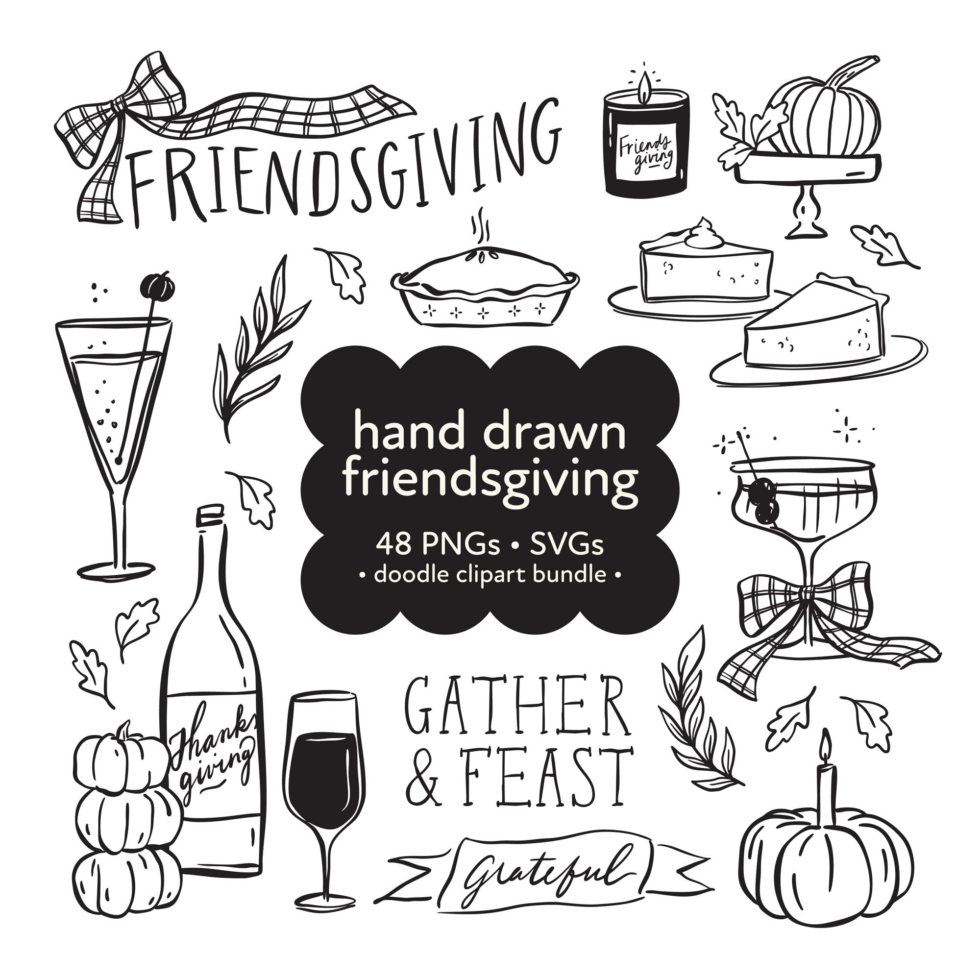Hand Drawn Friendsgiving Dinner Illustrations, Whimsical Thanksgiving ...