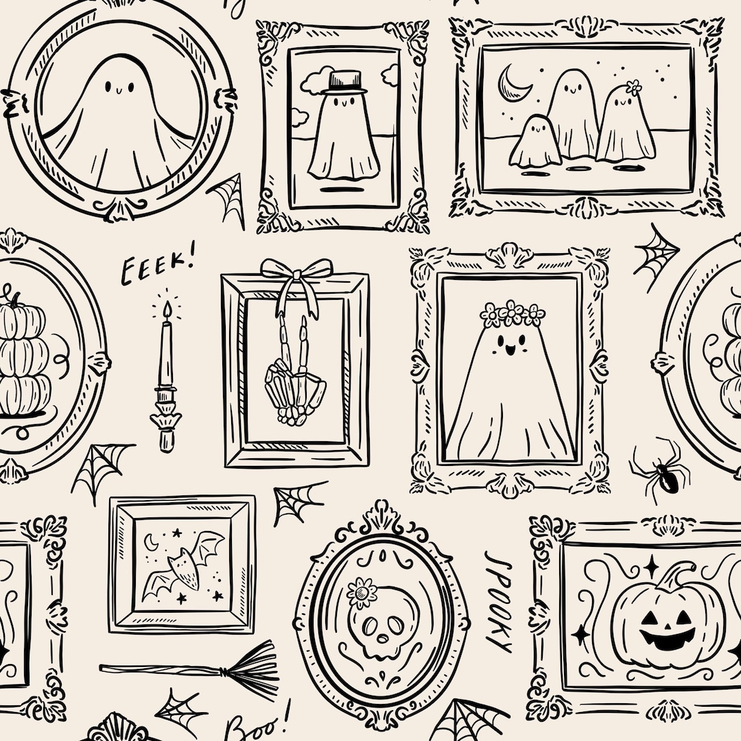 Cute Ghost Frames Seamless Pattern, Cute Kid Halloween, Halloween ...