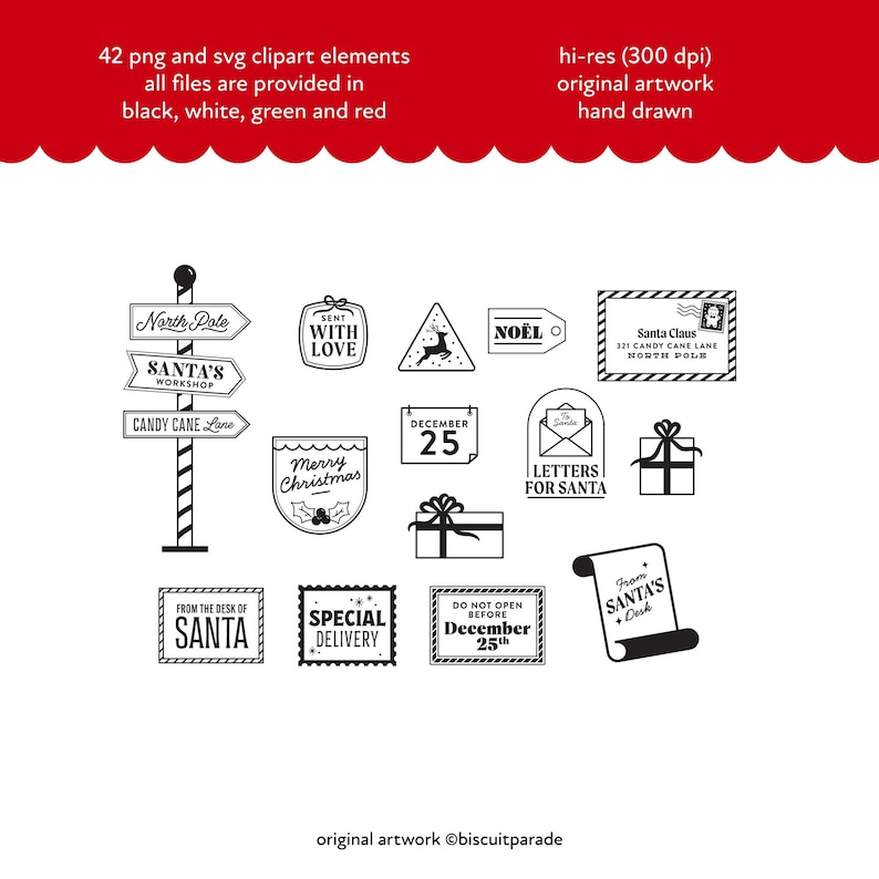 Christmas Stamps Clipart Bundle: North Pole SVG, Santa Mail (digital ...