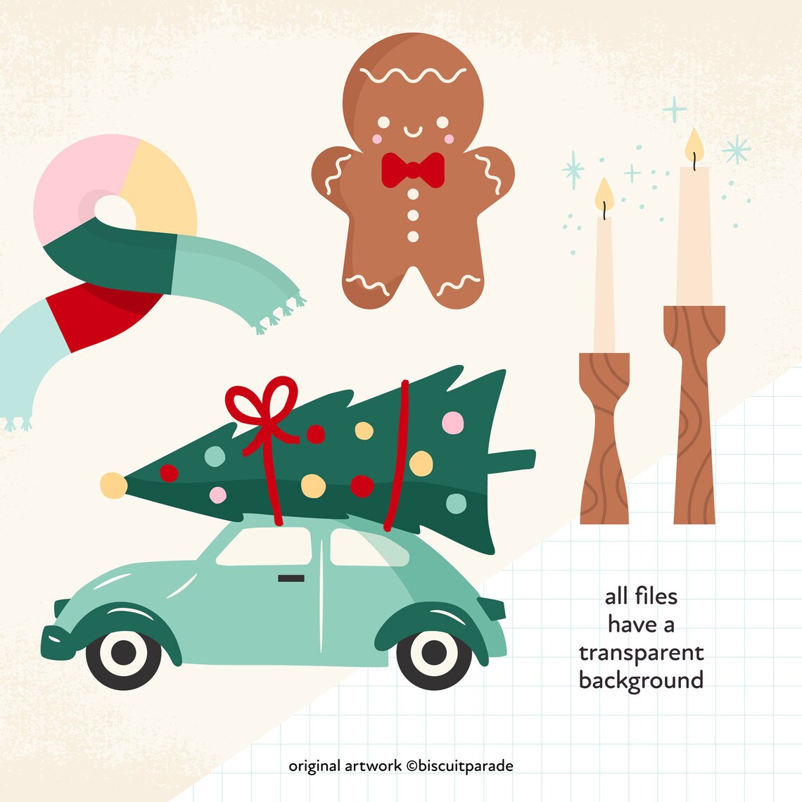 Christmas Clipart Bundle: 125 PNG Graphics - Santa, Snowman, Candy Cane ...