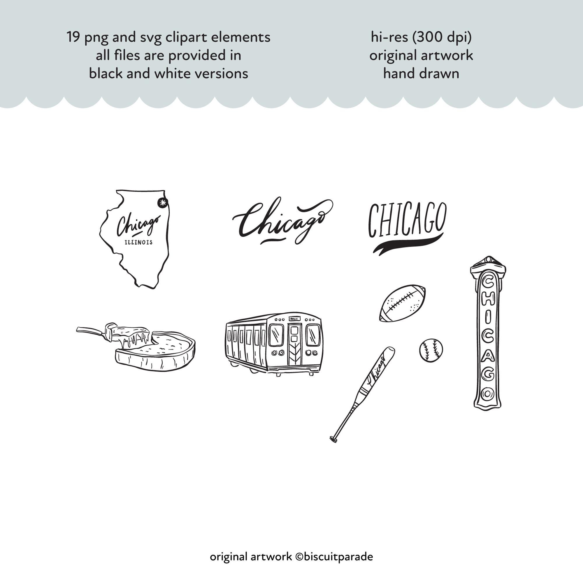 Chicago Doodle Clipart Bundle: Skyline SVG, PNG (digital Download) - Etsy