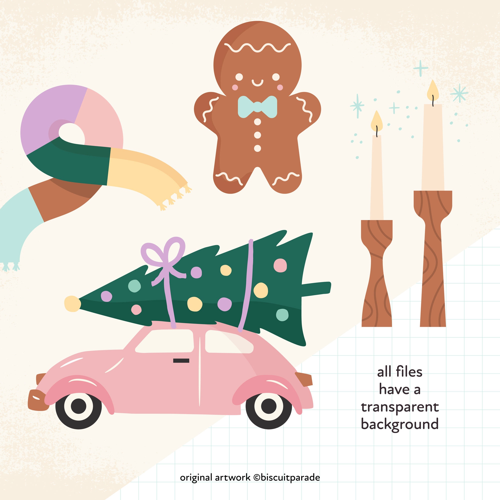 Pastel Christmas Clipart PNG Bundle, Holiday Clipart, Santa, Candy Cane ...