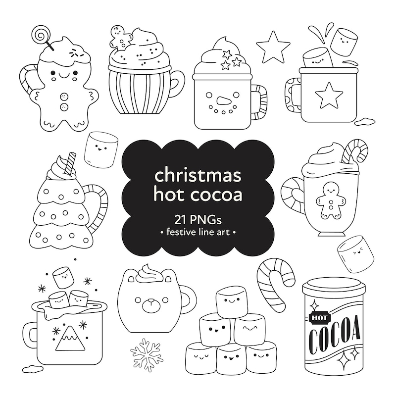 Hot Cocoa Clip Art Black and White Images - Etsy