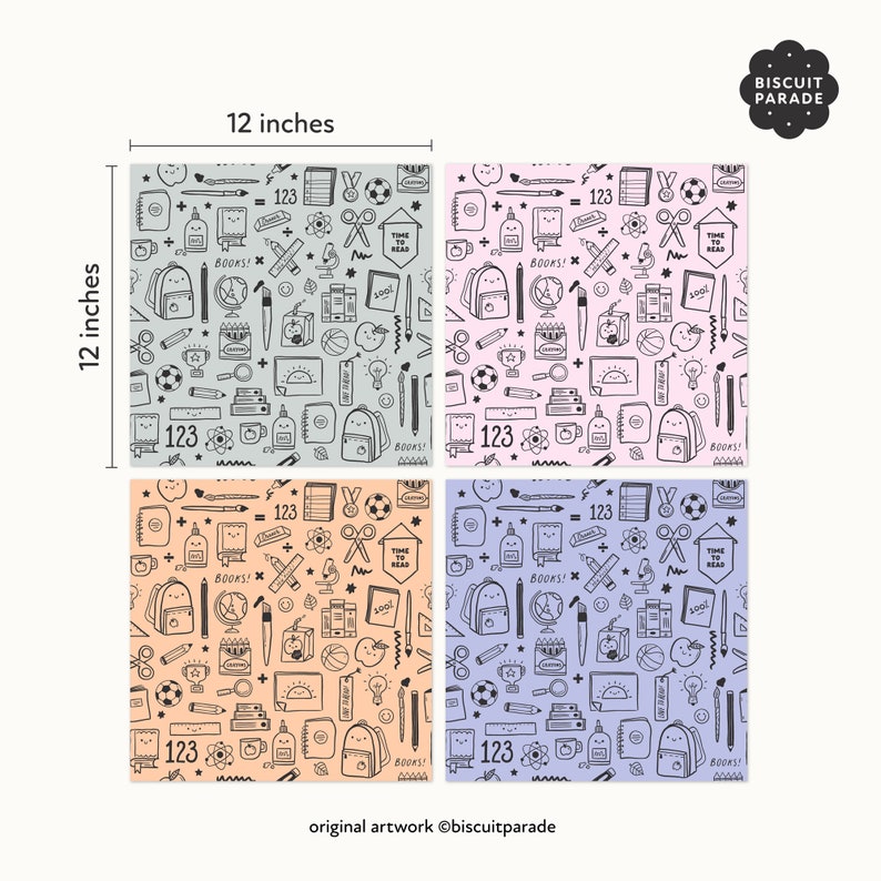 Pastel Back to School Doodle Digital Paper, School Backgrounds, Teacher ...