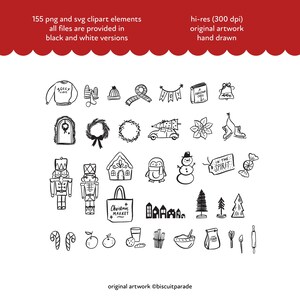 Christmas Doodle Clipart: Hand-drawn Winter Line Art (PNG, SVG) - Etsy