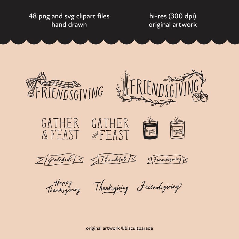 Friendsgiving Clipart: Hand-drawn Thanksgiving Doodles (SVG, PNG) - Etsy