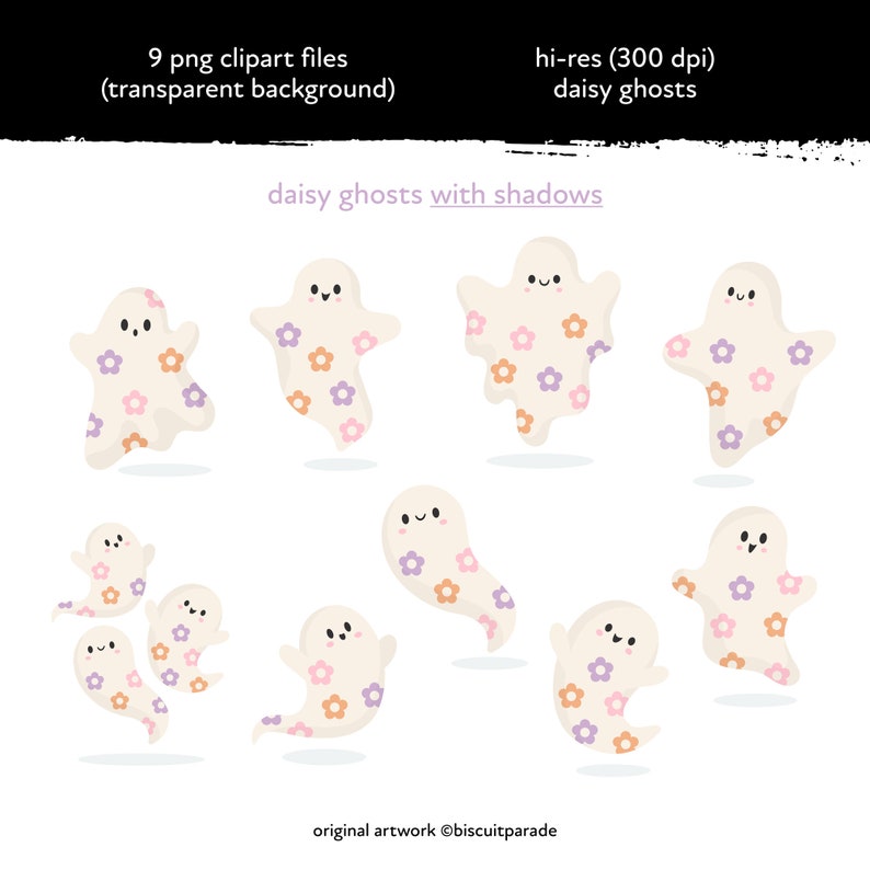 Daisy Ghost Clipart Bundle: Pastel Halloween PNG Files - Etsy