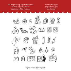 Christmas Doodle Clipart: Hand-drawn Winter Line Art (PNG, SVG) - Etsy