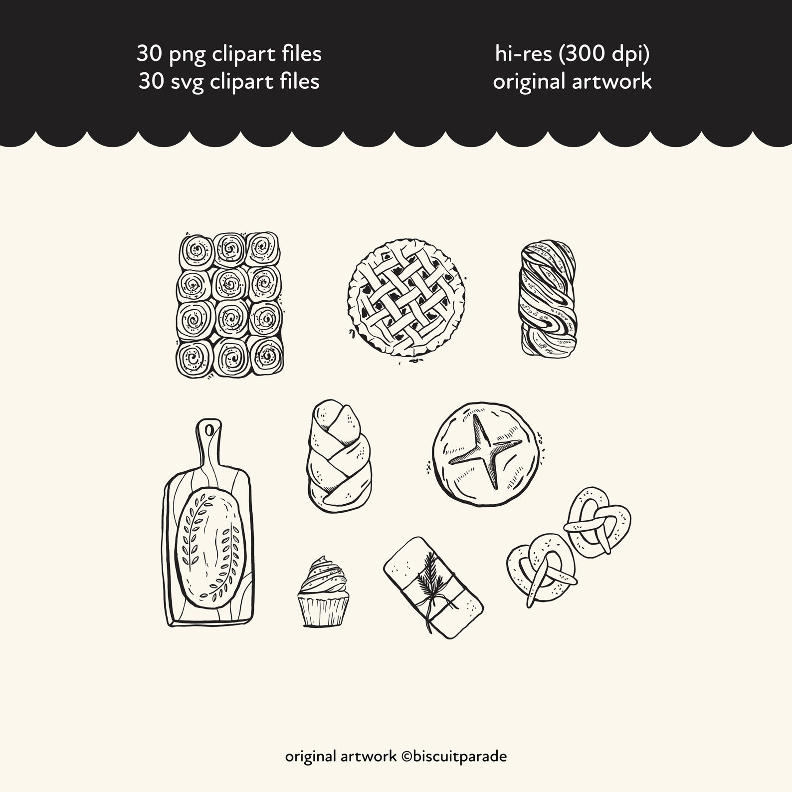 Artisan Bakery Line Art Clipart Bundle, Bakery Line Art PNG, Bakery SVG ...