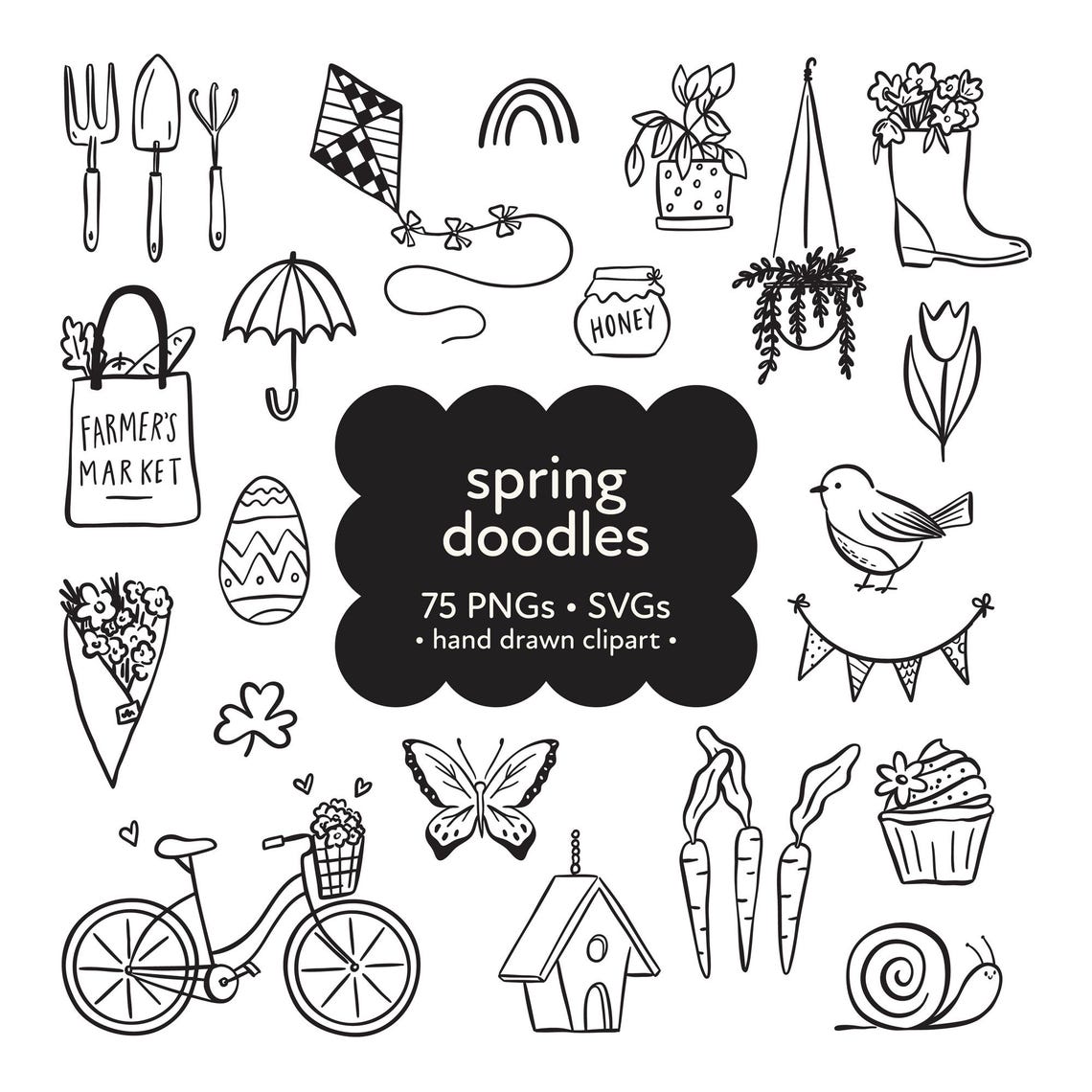 Whimsical Spring Doodle Clipart: Hand-drawn SVG PNG Bundle - Etsy