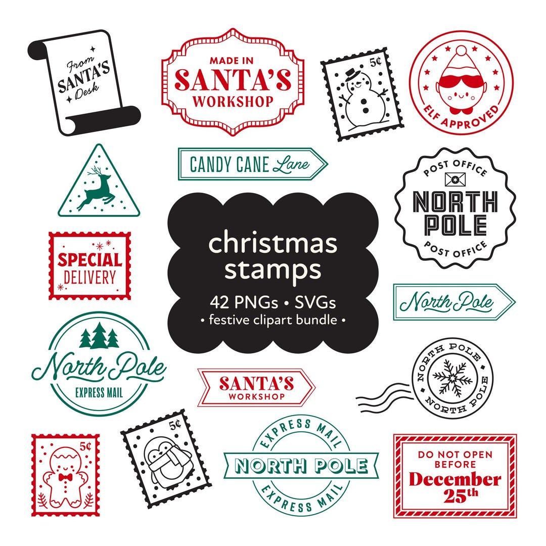 Christmas Stamps Clipart Bundle: North Pole SVG, Santa Mail (digital ...