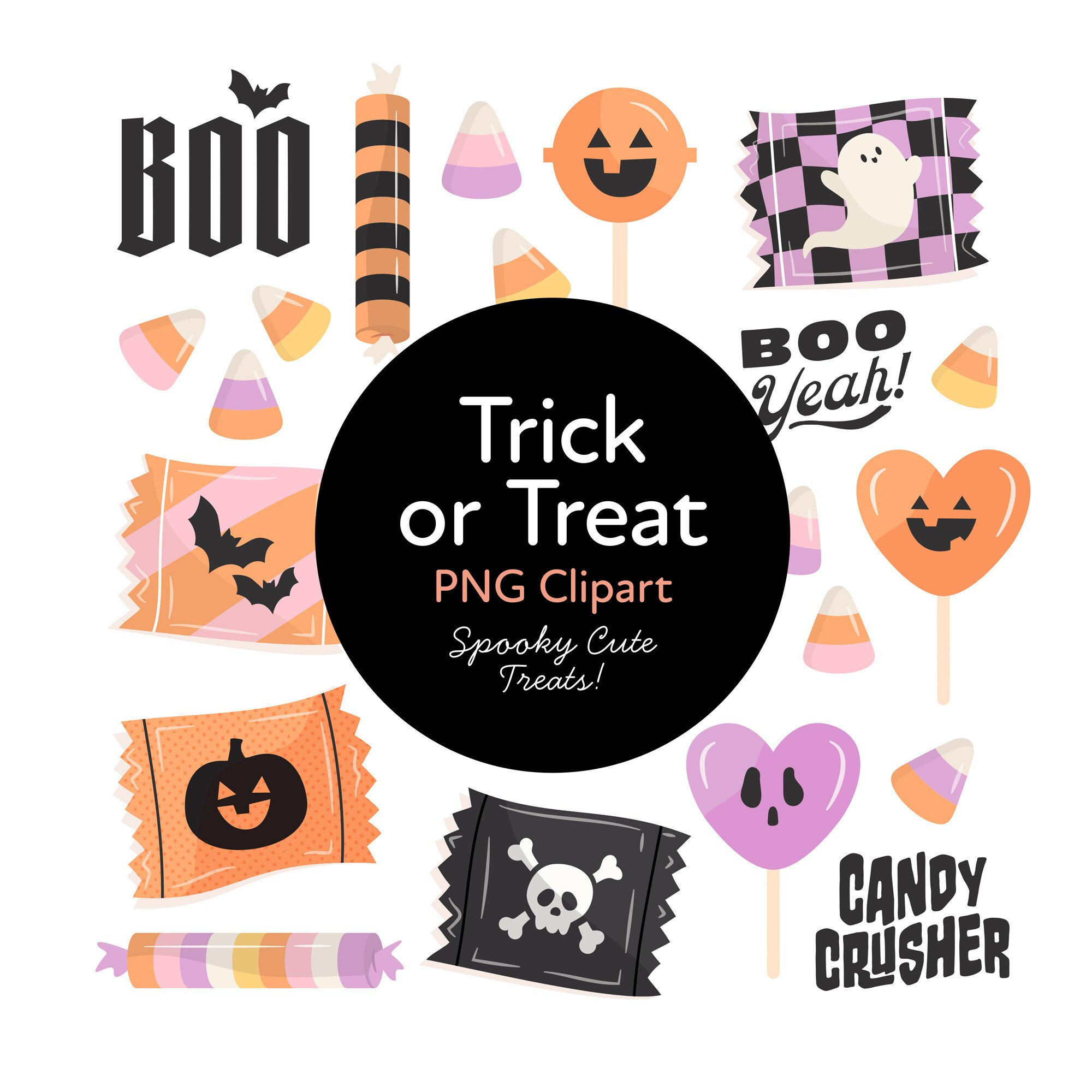 Cute Halloween Candy Clipart, Pastel Halloween Clipart, Pink Clip Art ...