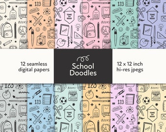Back to School Doodle Digital Paper, School Backgrounds, Teacher ...
