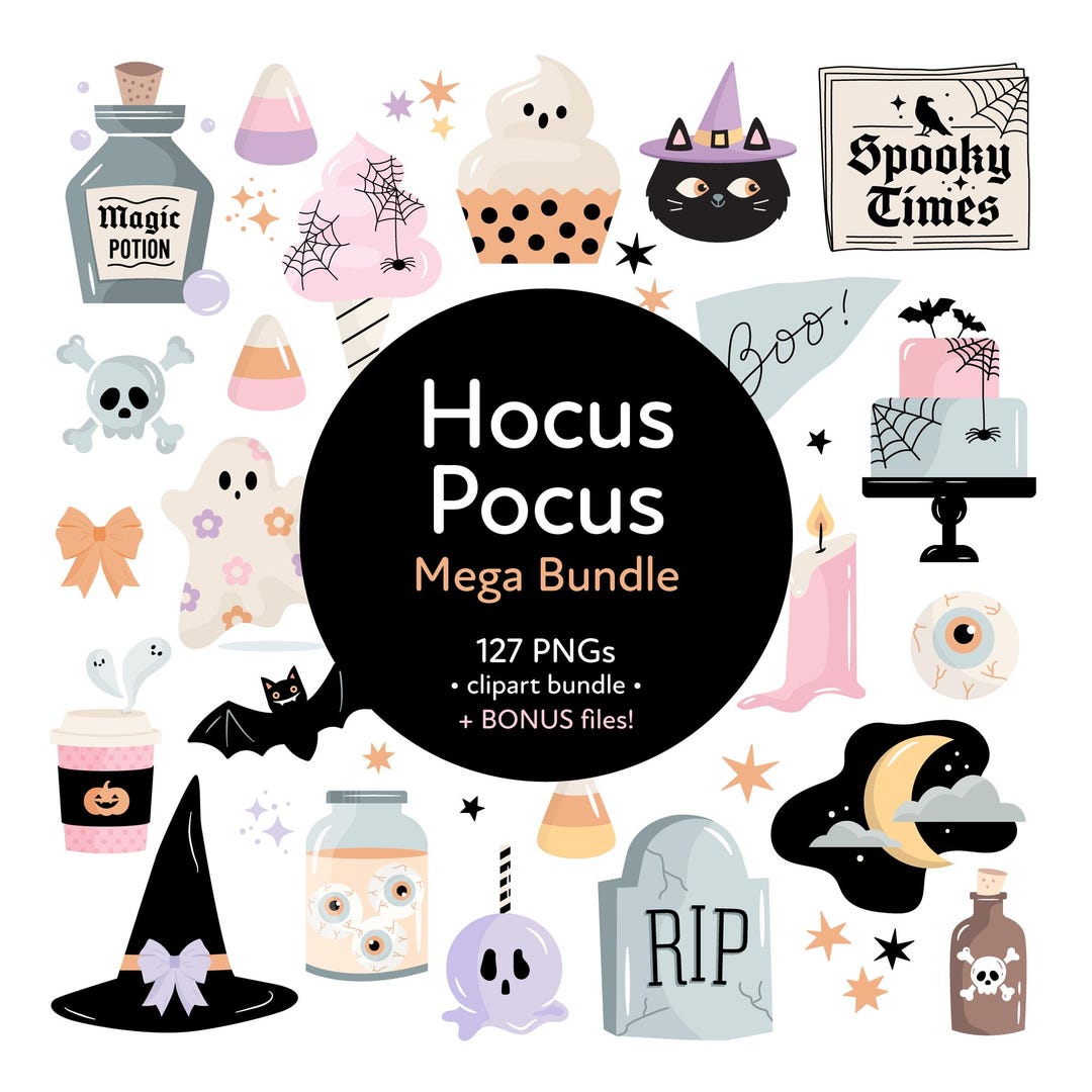 Pastel Halloween Clipart Bundle: Ghost, Bat, Witch, Candy Corn PNG ...