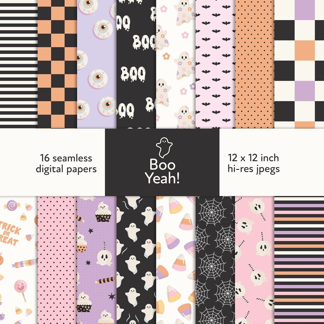 BOO YEAH! Halloween Digital Paper, Spooky Cute, Pastel Halloween ...