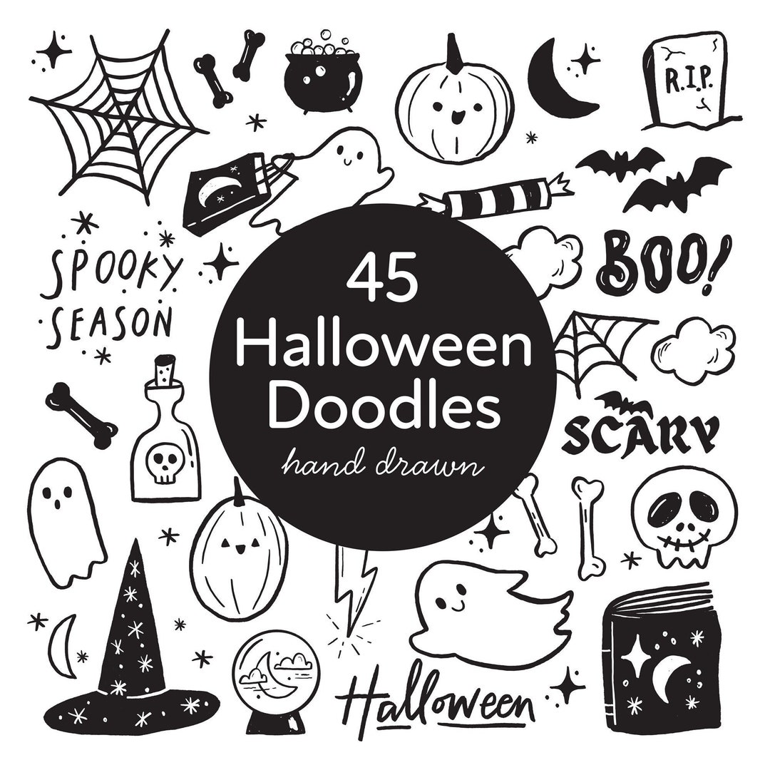 Halloween Clipart Bundle, Doodle, Spooky Cute, Hand Drawn Clip Art ...