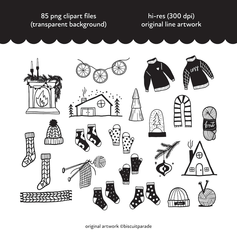 Cozy Winter Doodle Clipart, Cozy Christmas Clipart PNG, Cozy Winter ...