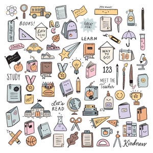 School Doodle Clipart, Back to School, Teacher, Cute Clipart, School ...