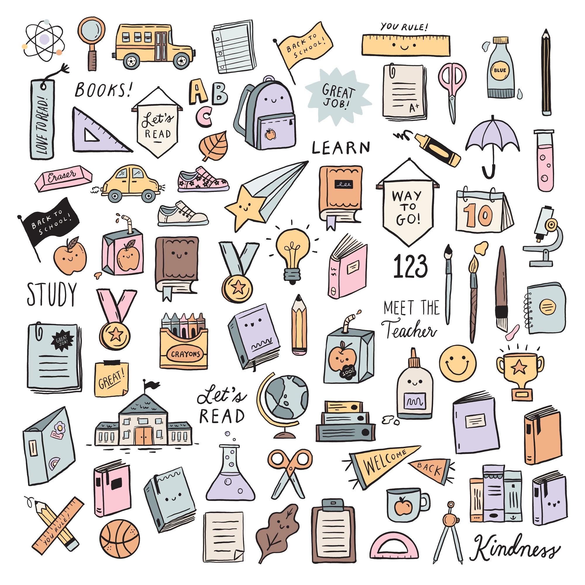 School Doodle Clipart, Back to School, Teacher, Cute Clipart, School ...