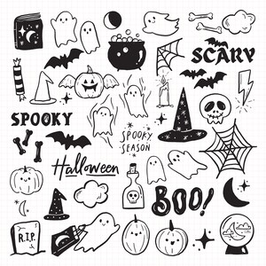 Halloween Clipart Bundle, Doodle, Spooky Cute, Hand Drawn Clip Art ...