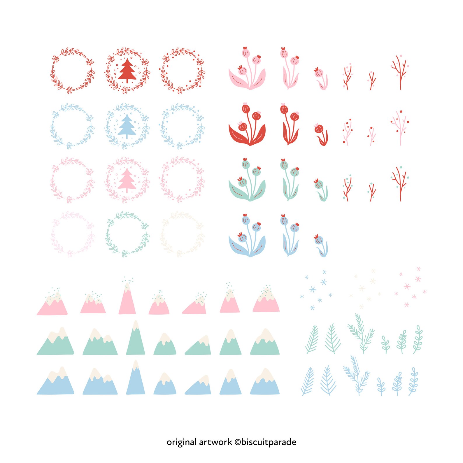 Winter Wonderland Tree Clipart Bundle: Hand-drawn Christmas PNG (200 ...